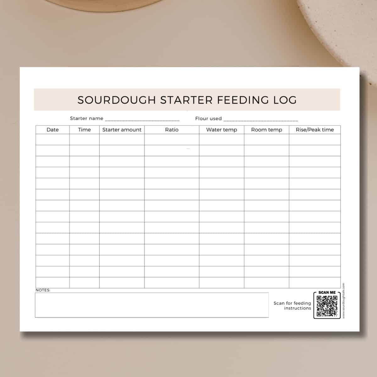 Printable Sourdough Starter Feeding Log (Free PDF) – sourdoughtalk.com